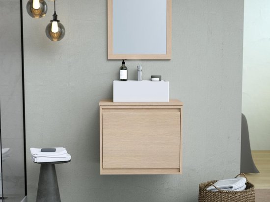 Hangmeubel voor badkamer met wastafel om erop te plaatsen - Eikenfineer ...