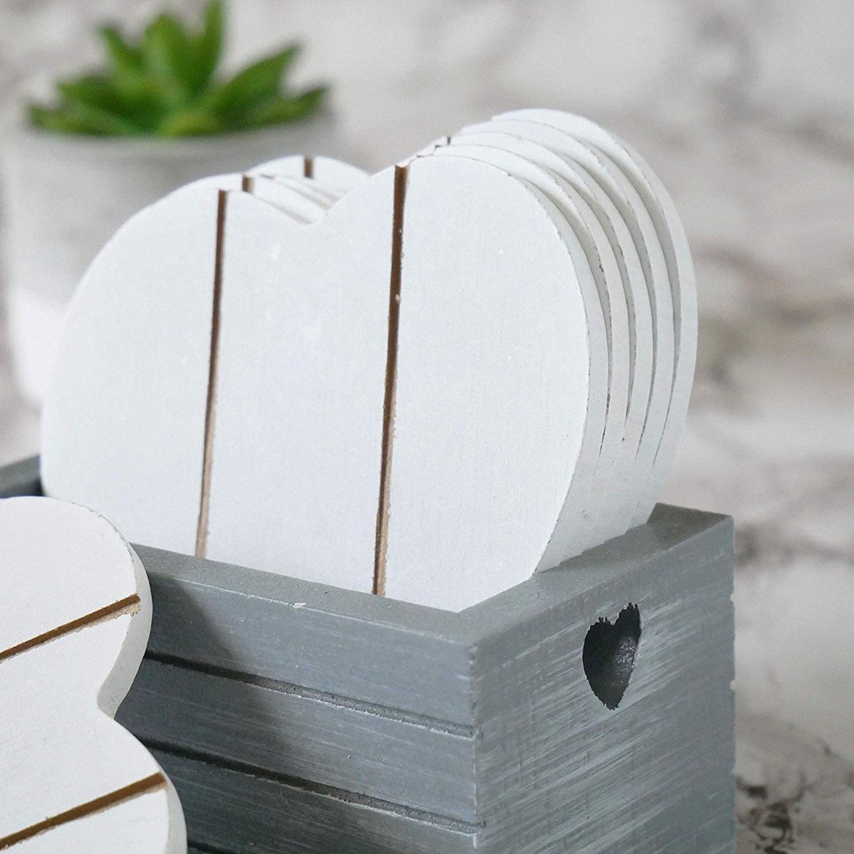 Plugstore - Lot de 6 Dessous de Verre en Bois Blanc Love Heart en ...