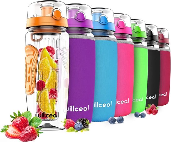 Waterfles met fruitfilter, 945 ml, hoogwaardig en bestendig, groot, BPA ...