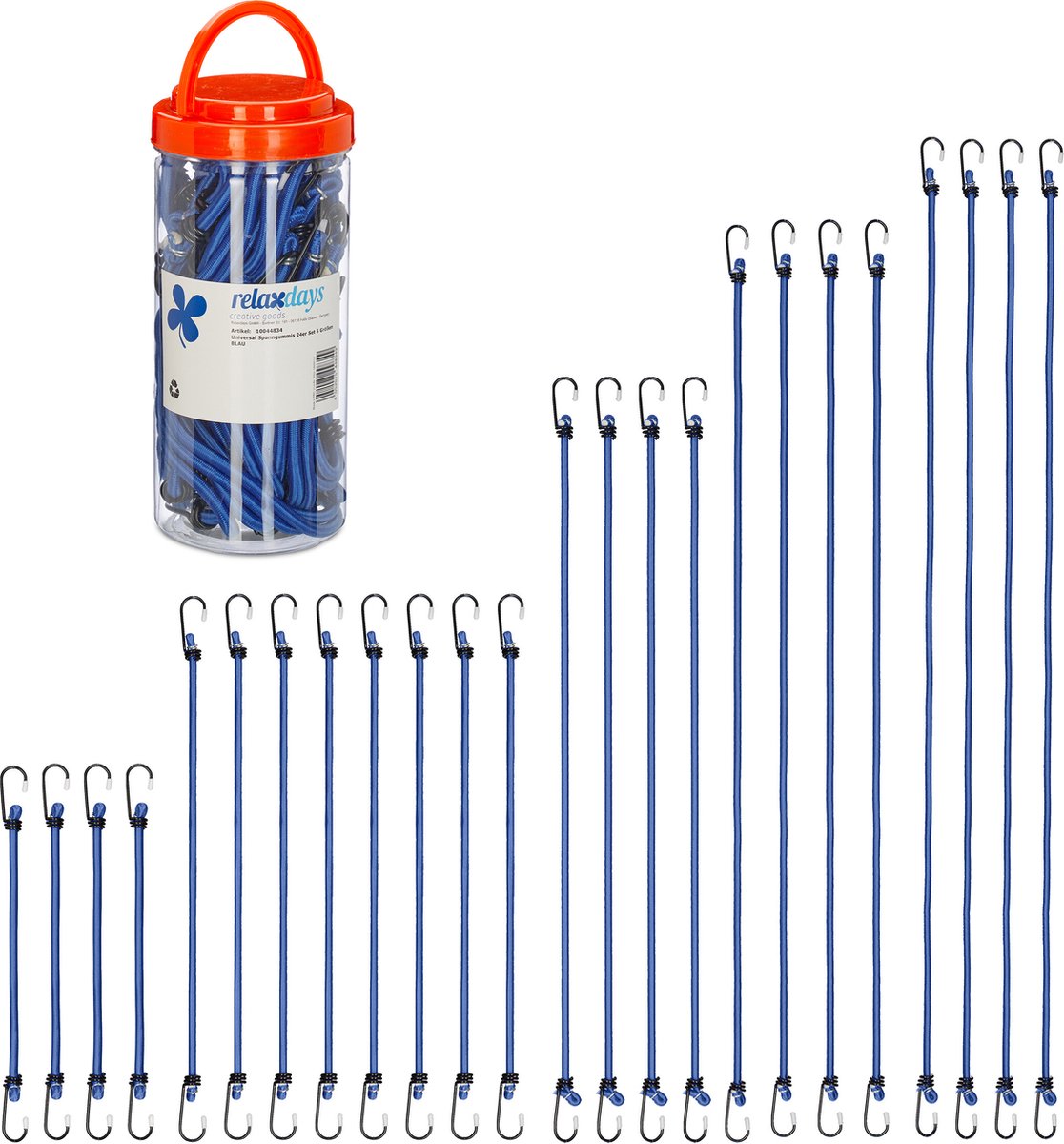 Relaxdays snelbinders set van 24 - fiets elastiek - spinbinder - haak ...