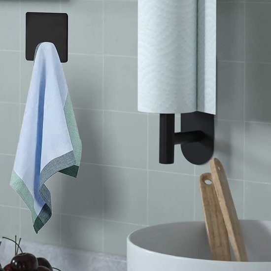 Toiletpapierhouder + 4 handdoekhaken, toiletrolhouder, keukenrolhouder ...