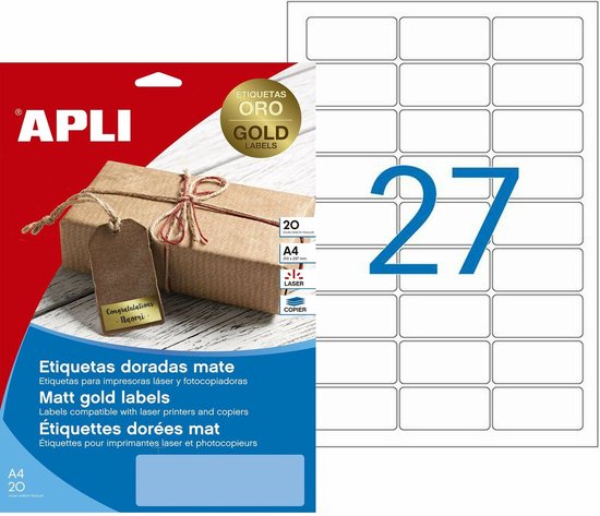 Printer Labels Apli 63,5 x 29,6 mm Golden 20 Sheets | bol
