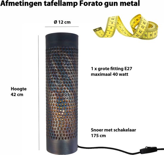 Tafellamp cilinder Forato | 1 lichts | bruin / zwart | metaal | Ø 12 cm ...