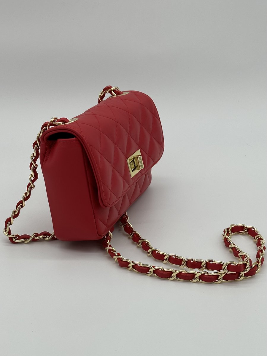 Unieke en Stijlvolle Rode Leren Crossbody Tas met Ruit Design | bol.com