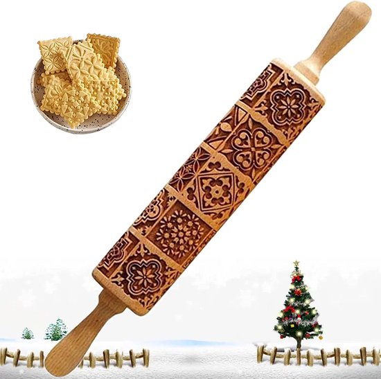 SSyang Houten deegroller,Gegraveerde Embossing Deegroller met ...