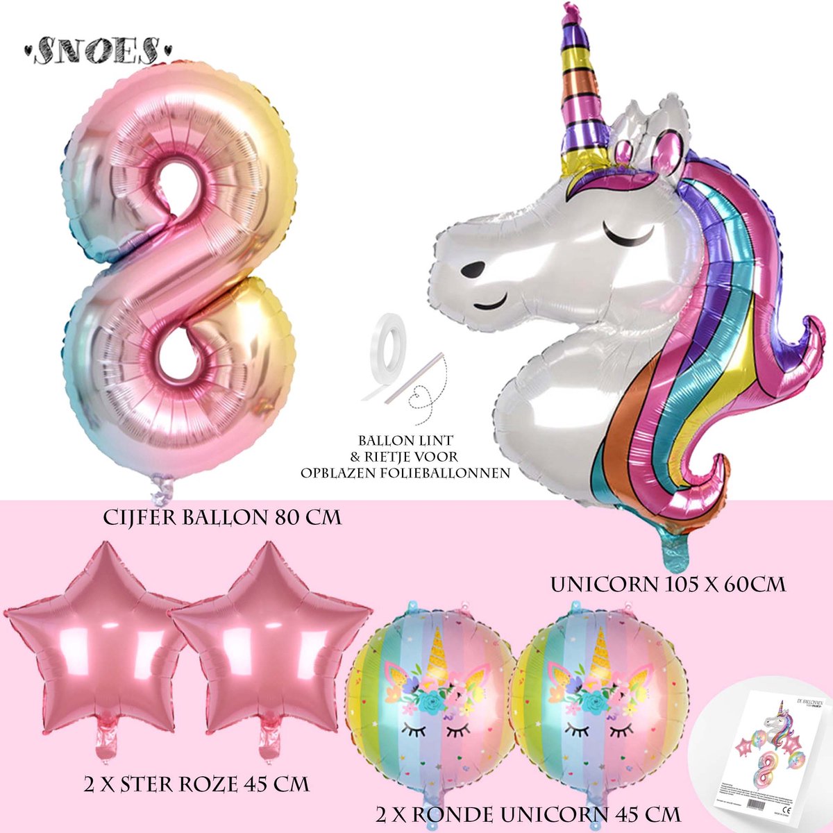 * Snoes * Unicorn * Eenhoorn Rainbow XL * Achtste verjaardag * Hoera 8 ...