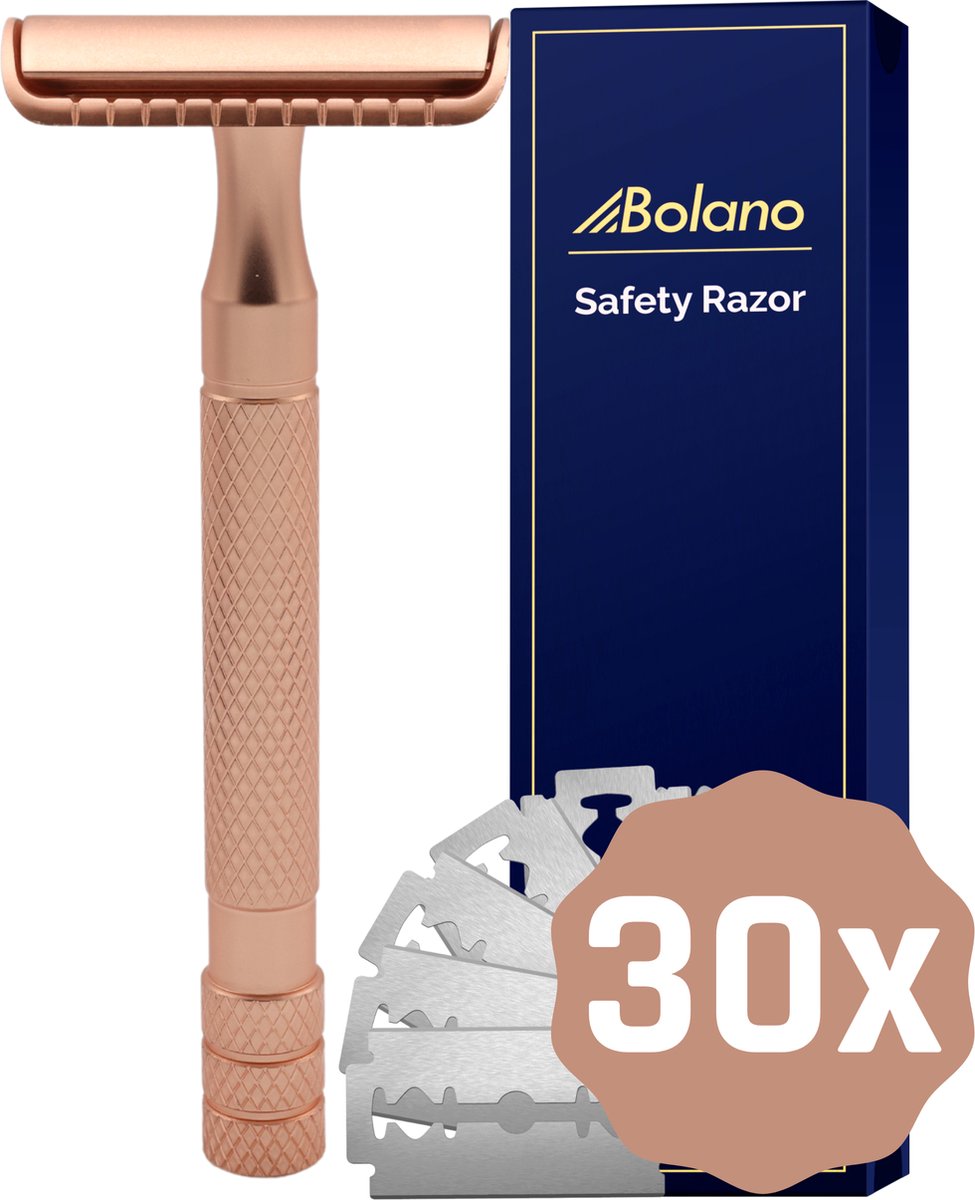 Bolano® Safety Razor Rose Gold + 30 Double Edge Scheermesjes - Klassiek ...