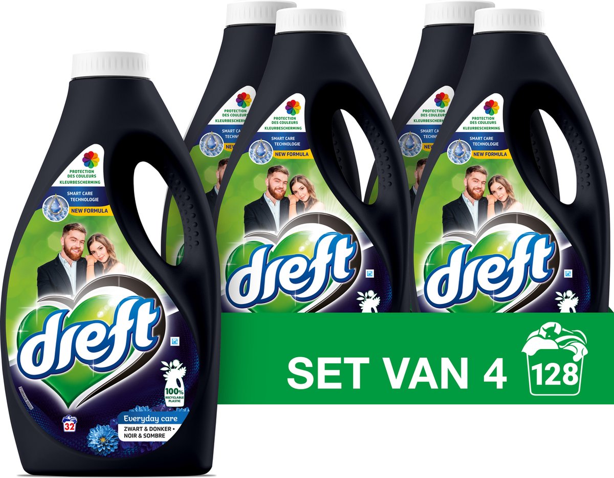 Dreft Vloeibaar Wasmiddel Zwart & Donker - 4x 1,6 liter = 128 ...