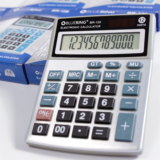 BlueRing Rekenmachine grote toetsen - 12-cijferig scherm - Grijs | bol