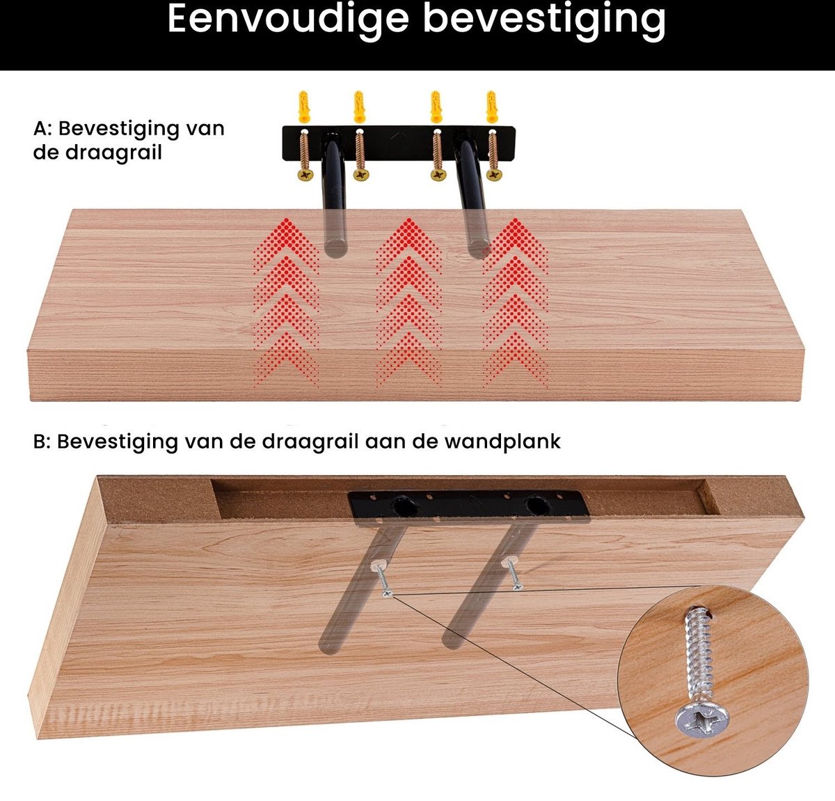 Muurplank - Wandplank zwevend - Wandplank - Draagvermogen 10 kg - MDF ...