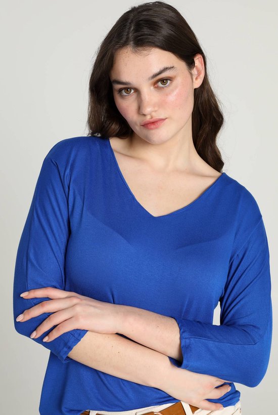 Cassis Effen T-shirt in viscose met open rug met banden | bol