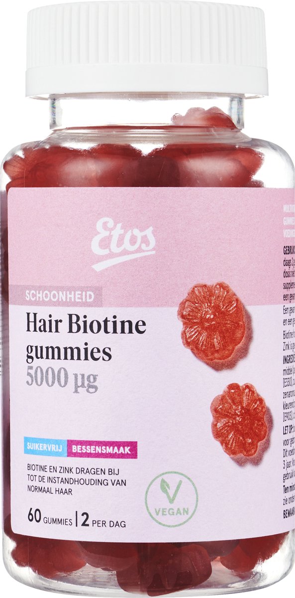 Etos Gummies - Haar biotine - 5000μg - Bessensmaak - Vegan - 60 stuks | bol