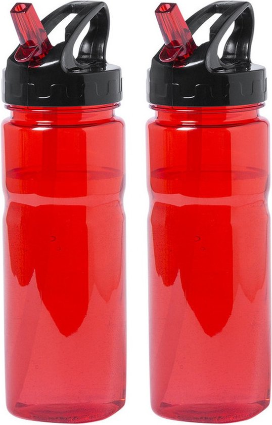 Waterfles/drinkfles/sportfles/bidon - 2x - rood transparant - kunststof ...