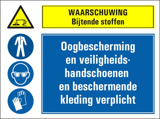 Bijtende stoffen, oogbescherming, handschoenen en beschermende kleding ...