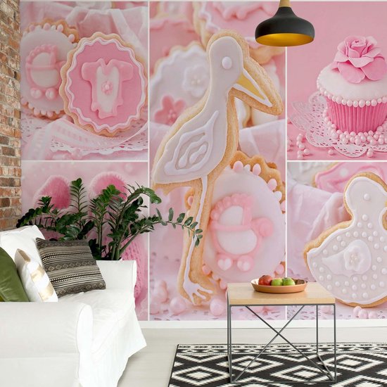 Fotobehang - Vlies Behang - Het is een Meisje! - Baby - Roze Cupcakes ...