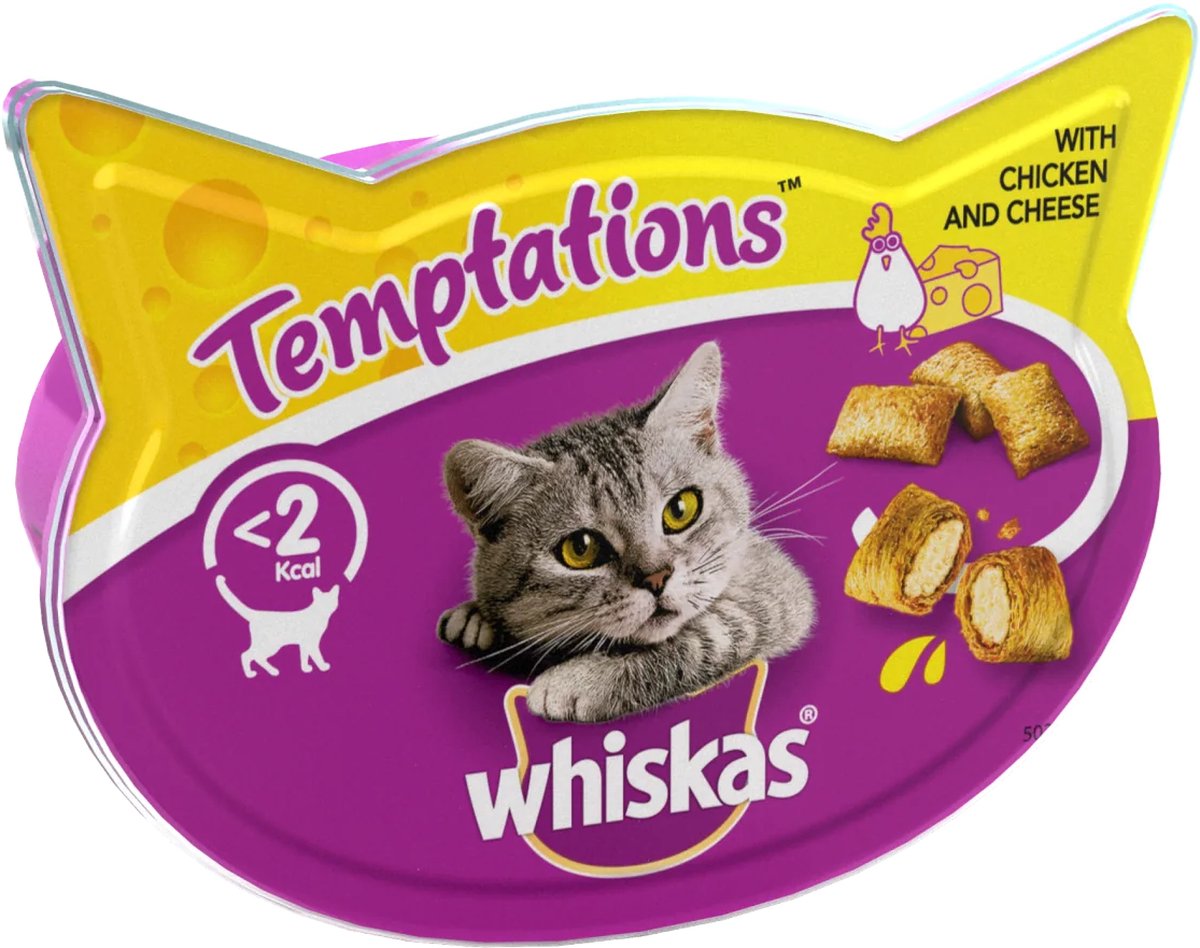 Whiskas Temptation snack kip/kaas 8x60g | bol.com