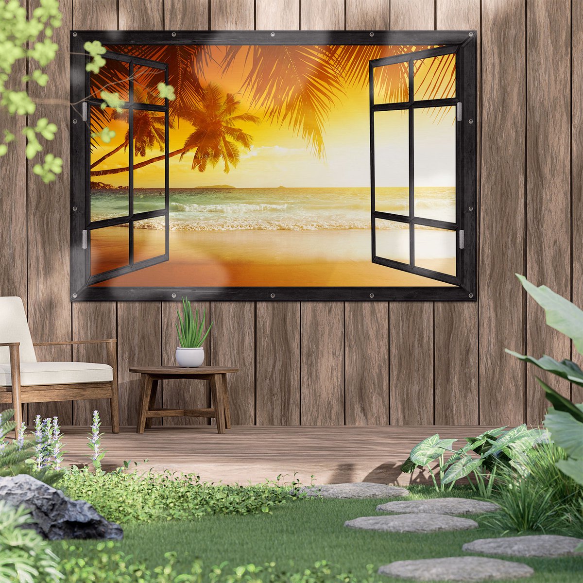 Gards Affiche de Jardin Transparente Plage Tropicale au Coucher de ...