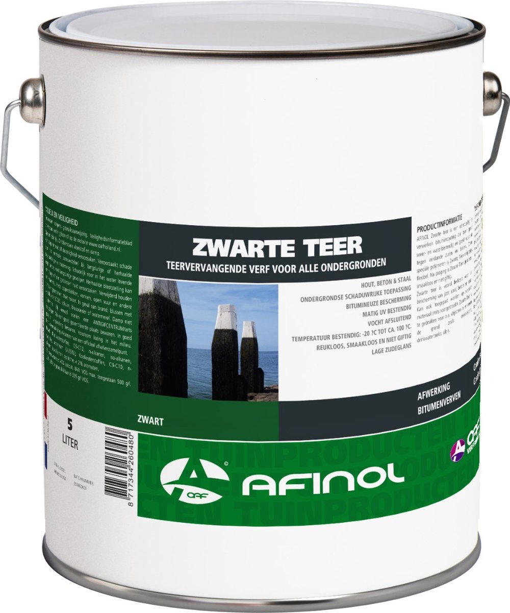Afinol Zwarte Teer (Bitumenverf) 5 liter - XXL blik van 5 liter - voor ...