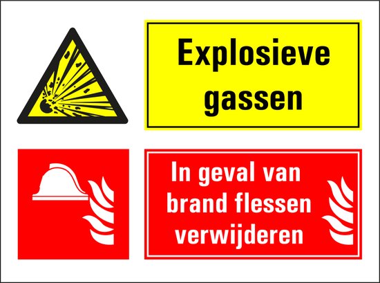 Explosieve stoffen, bij brand flessen verwijderen bord 600 x 450 mm ...