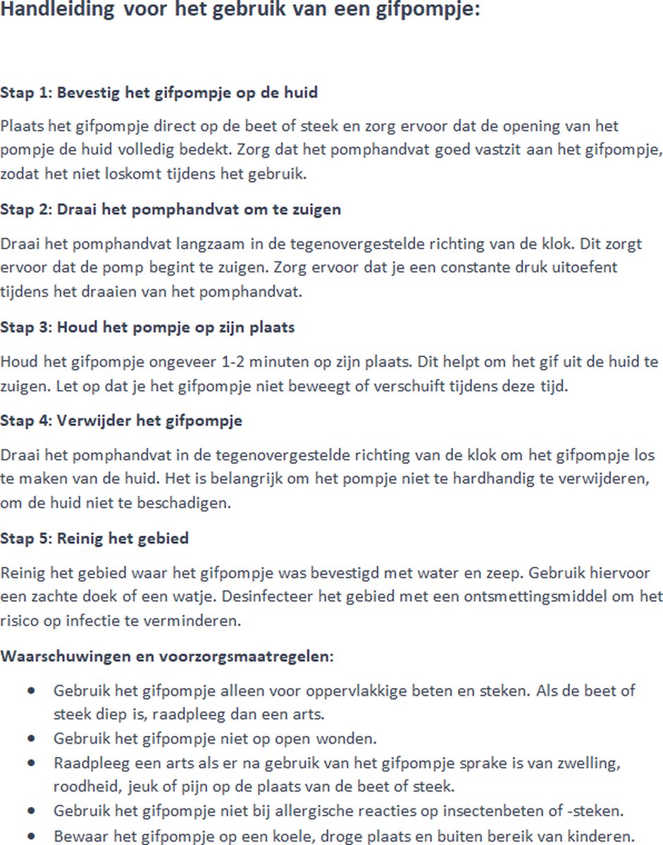 Uitzuigpompje voor Insectenbeet - Dierensteek - Wesp - Bij - Slang ...