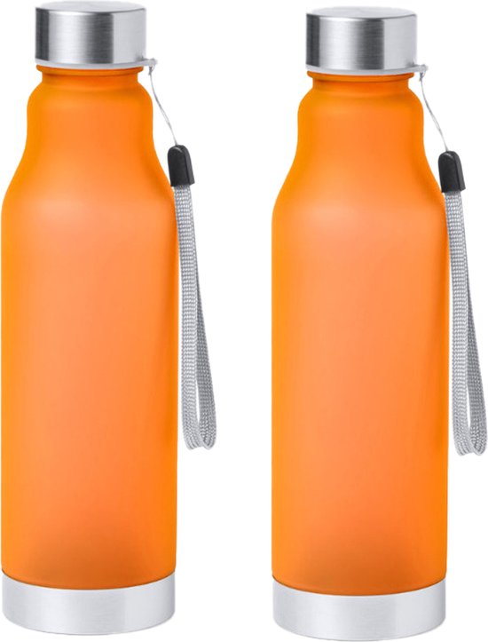 Waterfles/drinkfles/sportfles - 2x - oranje - kunststof/rvs - 600 ml ...