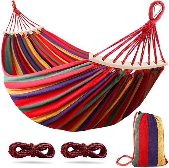 Hangmat, outdoor campinghangmat met gebogen houten stang ...