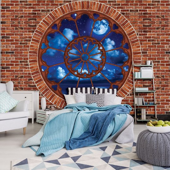 Fotobehang - Vlies Behang - 3D Uitzicht op de Sterren en de Maan door ...