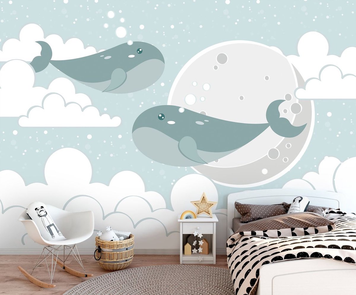 Fotobehang - Vlies Behang - Walvissen in de Wolken - Kinderbehang - 254 ...