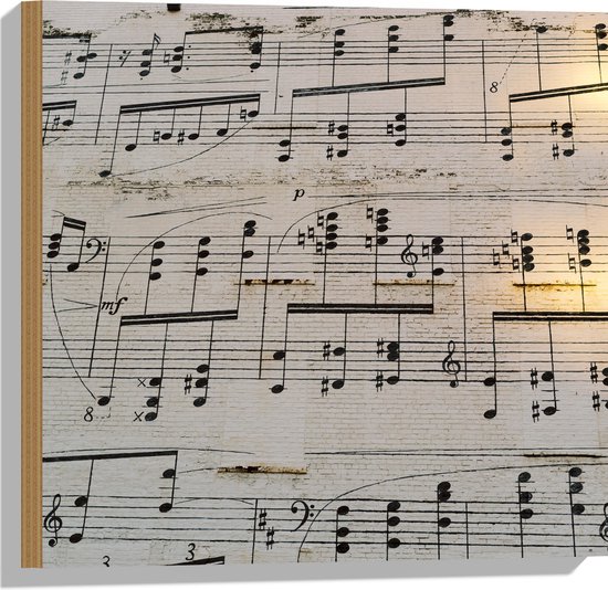 Hout - Muziek Notenblad - 50x50 cm - 9 mm dik - Foto op Hout (Met ...