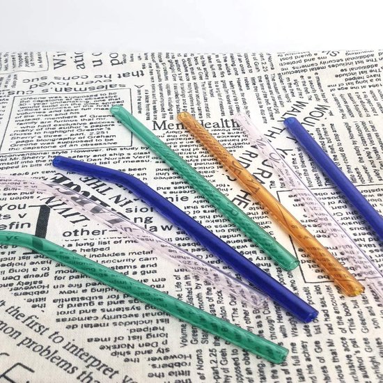 14 stuks glazen rietjes kleurrijk herbruikbaar - transparant breed ...