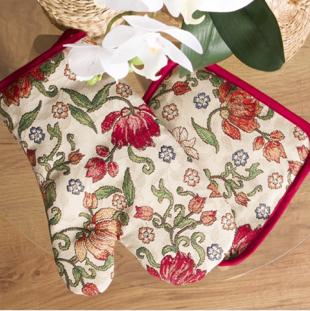 pannenlap - luxe gobelinstof - Maggie - Rood en Oranje - Bloemen - 20 x ...