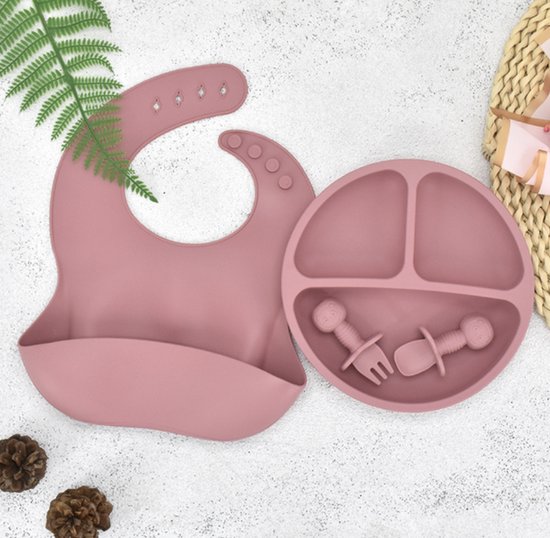 Babyvoeding Servies Set - Kleur: Oud Roze - Kinderbestek - Baby Servies ...