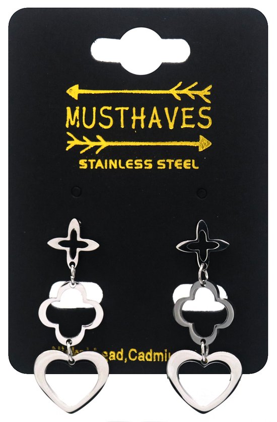 Oorbellen Klaver en Hart - RVS - 3,5 cm - Zilverkleurig | bol.com