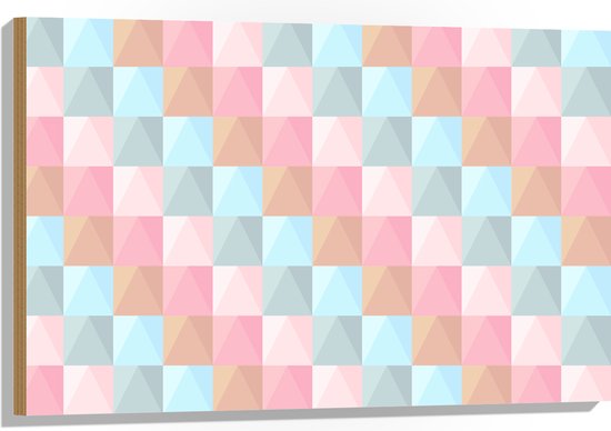 Hout - Blokpatroon van Blauw, Bruin en Roze Vakken - 90x60 cm - 9 mm ...