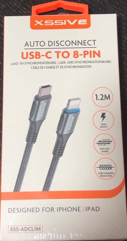 USB-C to 8-Pin 1.2Meter Cable Auto Disconnect Designed for IPhone and ...