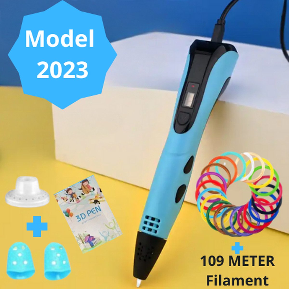 Set de stylos 3D XXL modèle 2023 - Filament de 109 mètres inclus - Blauw - Livre à... | bol.com