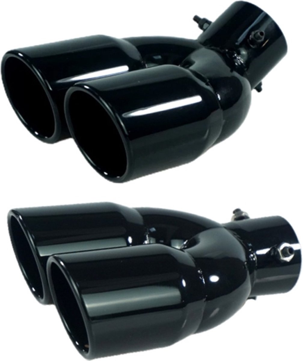 Dubbele Uitlaat Zwart Aflopend 63mm Kopstuk / Eindstuk RVS [Uitlaat ...