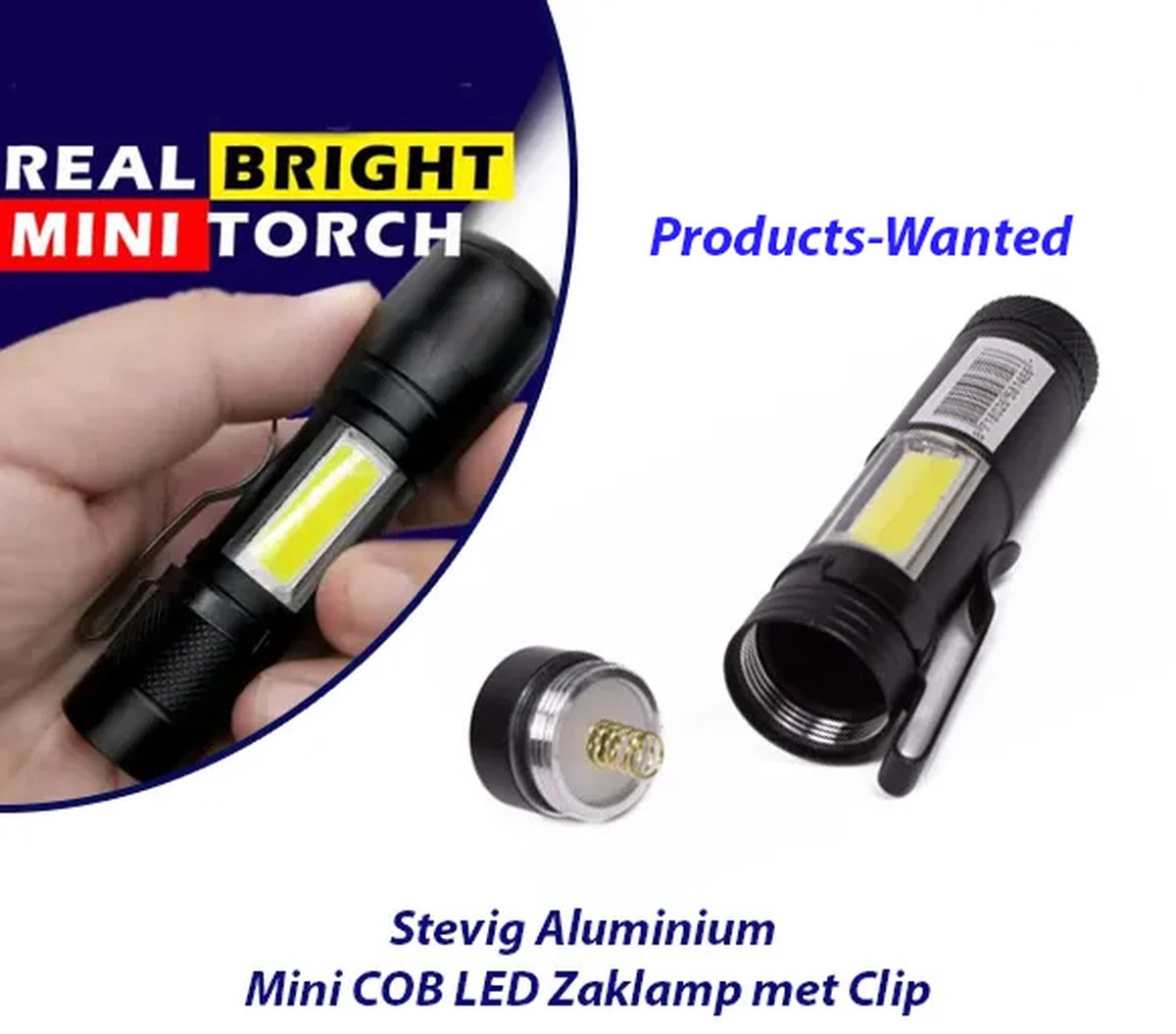 2-Stuks Stevig Aluminium Mini COB LED Zaklamp met Clip | bol.com