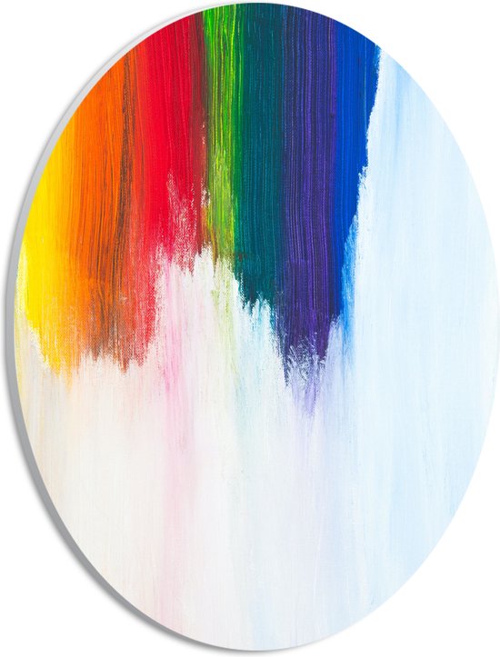 PVC Schuimplaat Ovaal - Verfstrepen in de Kleuren van de Regenboog ...