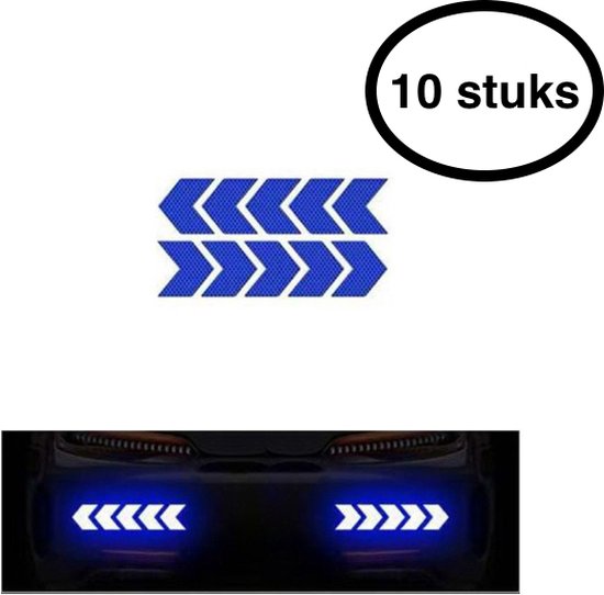 Reflecterende pijlen sticker - 10x voor bumper - blauw - 4x4.5 cm | bol