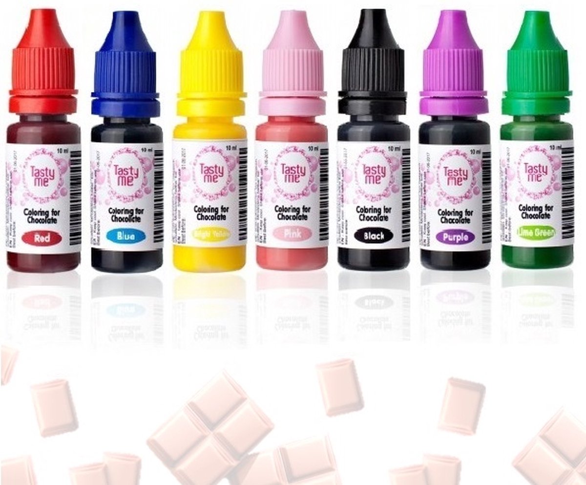 Chocolade kleurstof set van 7. Voedselkleurstof. Tasty Me. | bol.com