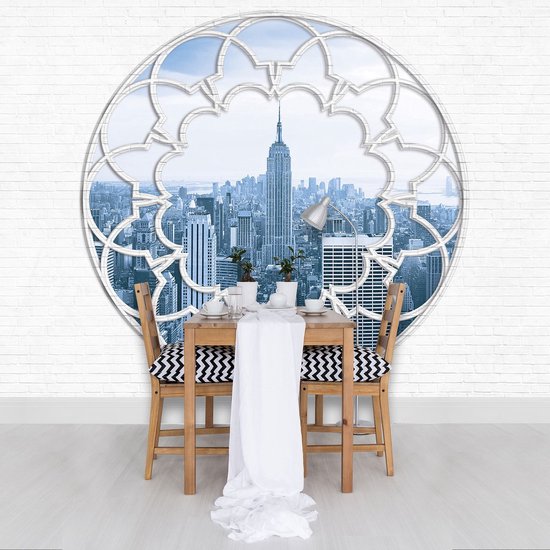 Fotobehang - Vlies Behang - New York Stad door Rond Raam 3D - 254 x 184 ...