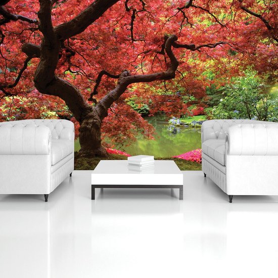 Fotobehang - Vlies Behang - Boom bij de Vijver - 254 x 184 cm | bol.com