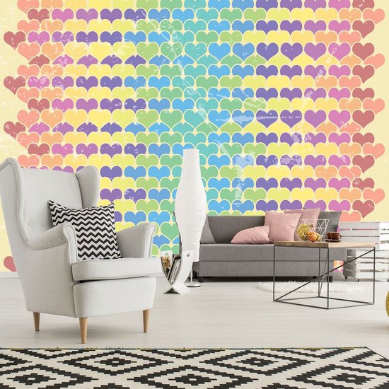 Fotobehang - Vlies Behang - Kleurrijke Hartjes - 254 x 184 cm | bol.com