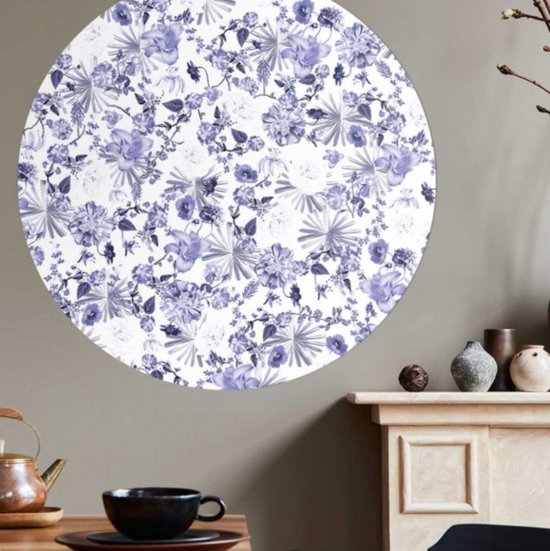 Behangcirkel 125cm Studio Wallz - Bloemen patroon Delfts blauw | bol.com