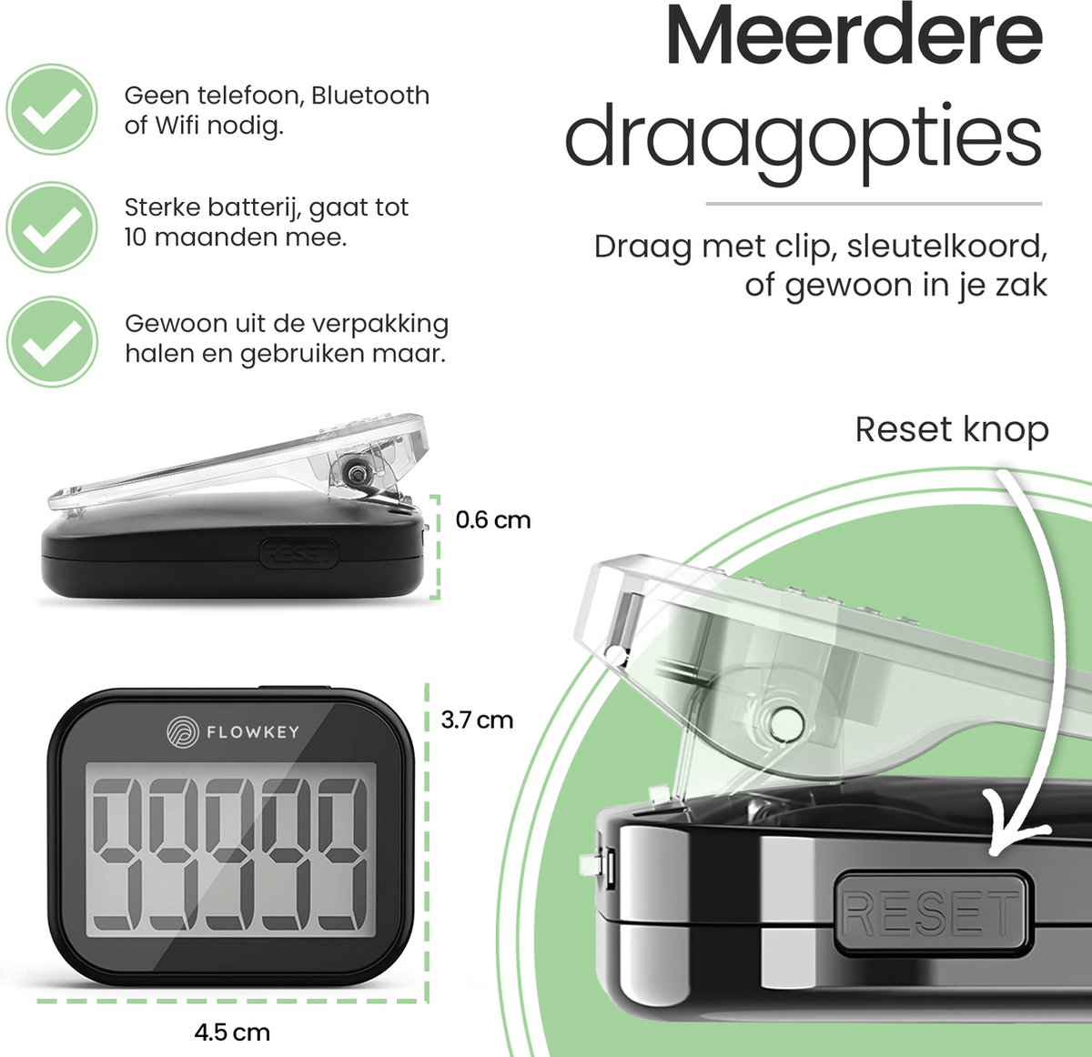 Flowkey Stappenteller Broekzak S10 Pro - Pedometer voor wandelen met ...