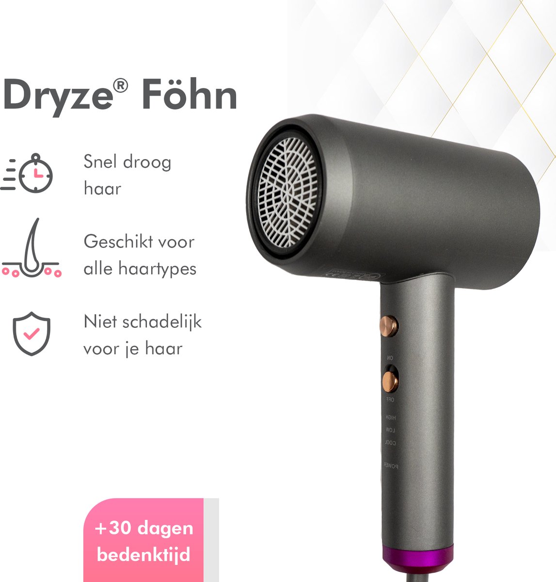 Dryze Föhn - Haardroger - Föhn met diffuser - Haarfohn - Föhn met ...