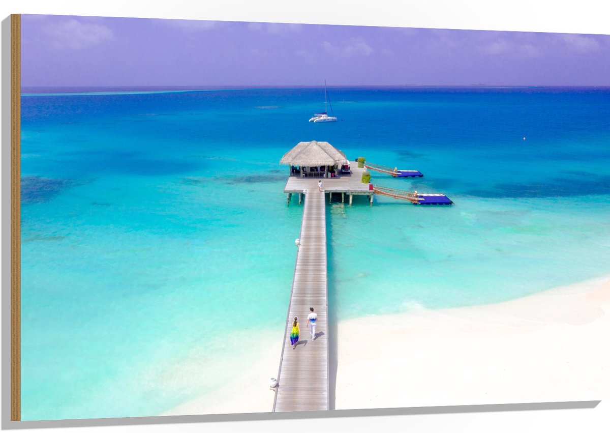 Hout - Stijger met Huisje op Zee en helder Blauw Water - Malediven ...