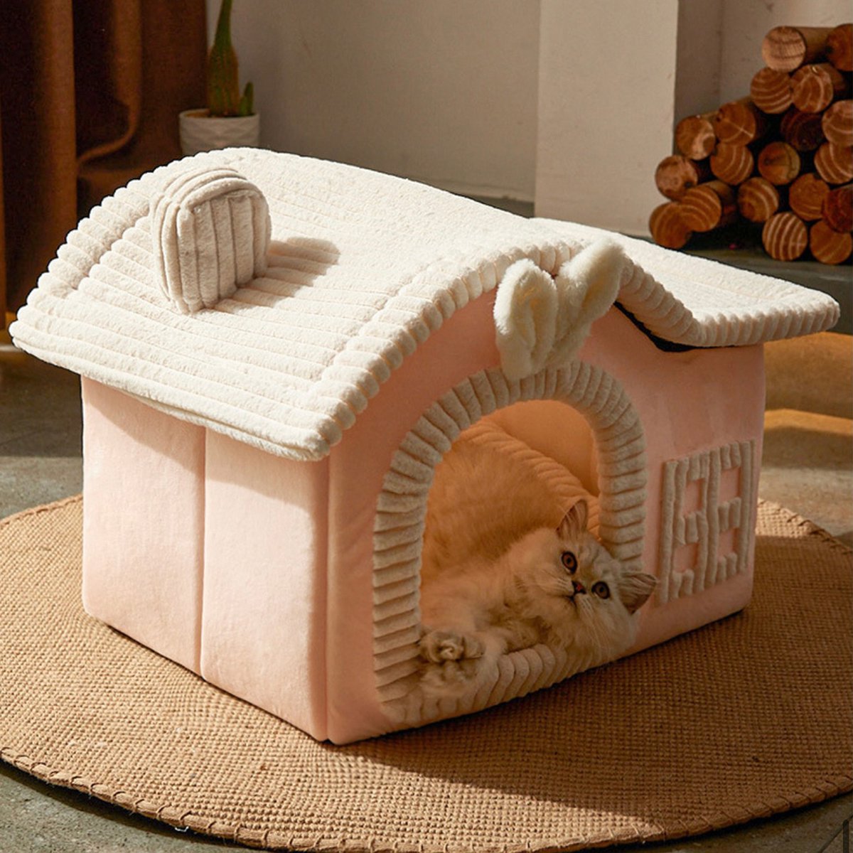 Bunny Kattenhuis & Hondenhuis - Roze - Fluweel - Uniek - 49x39x41 cm ...