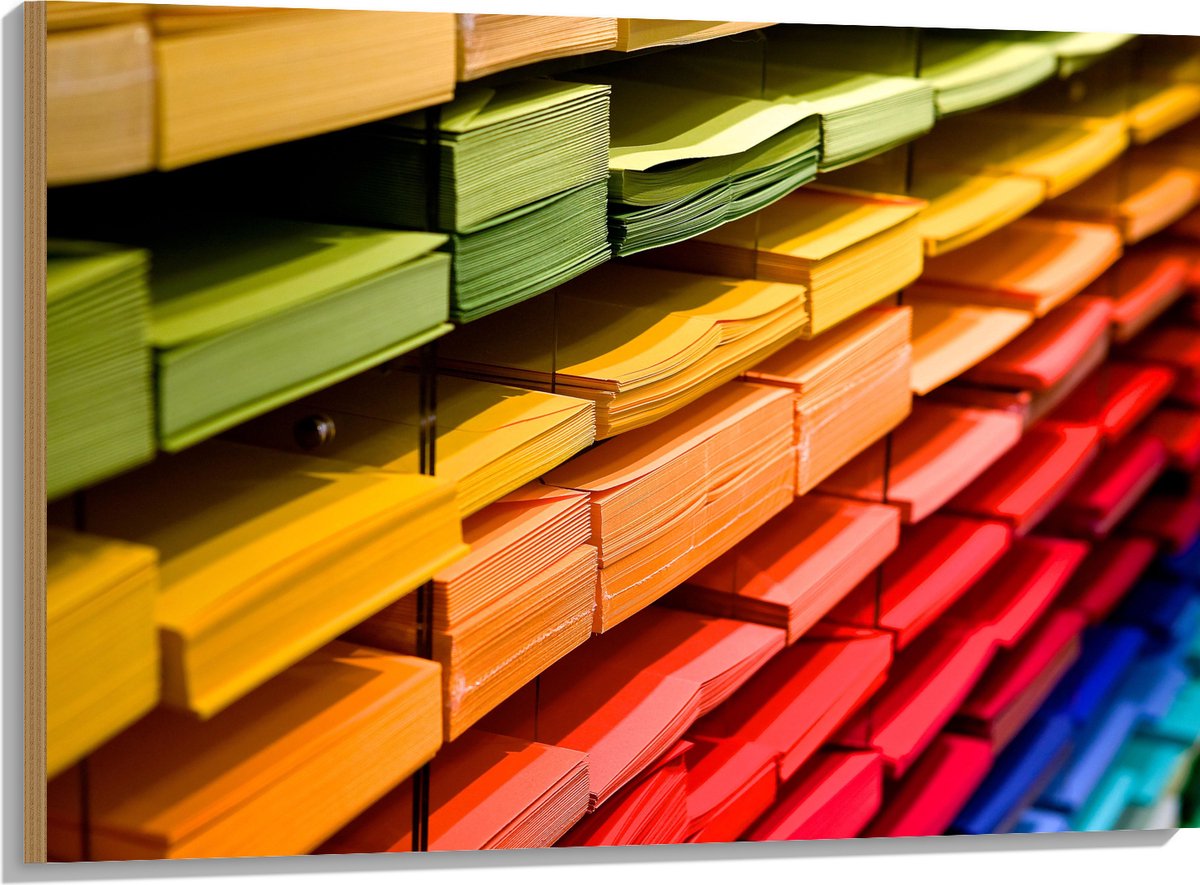 Hout - Verschillende Kleuren Papier in het Schap - 100x75 cm - 9 mm dik ...